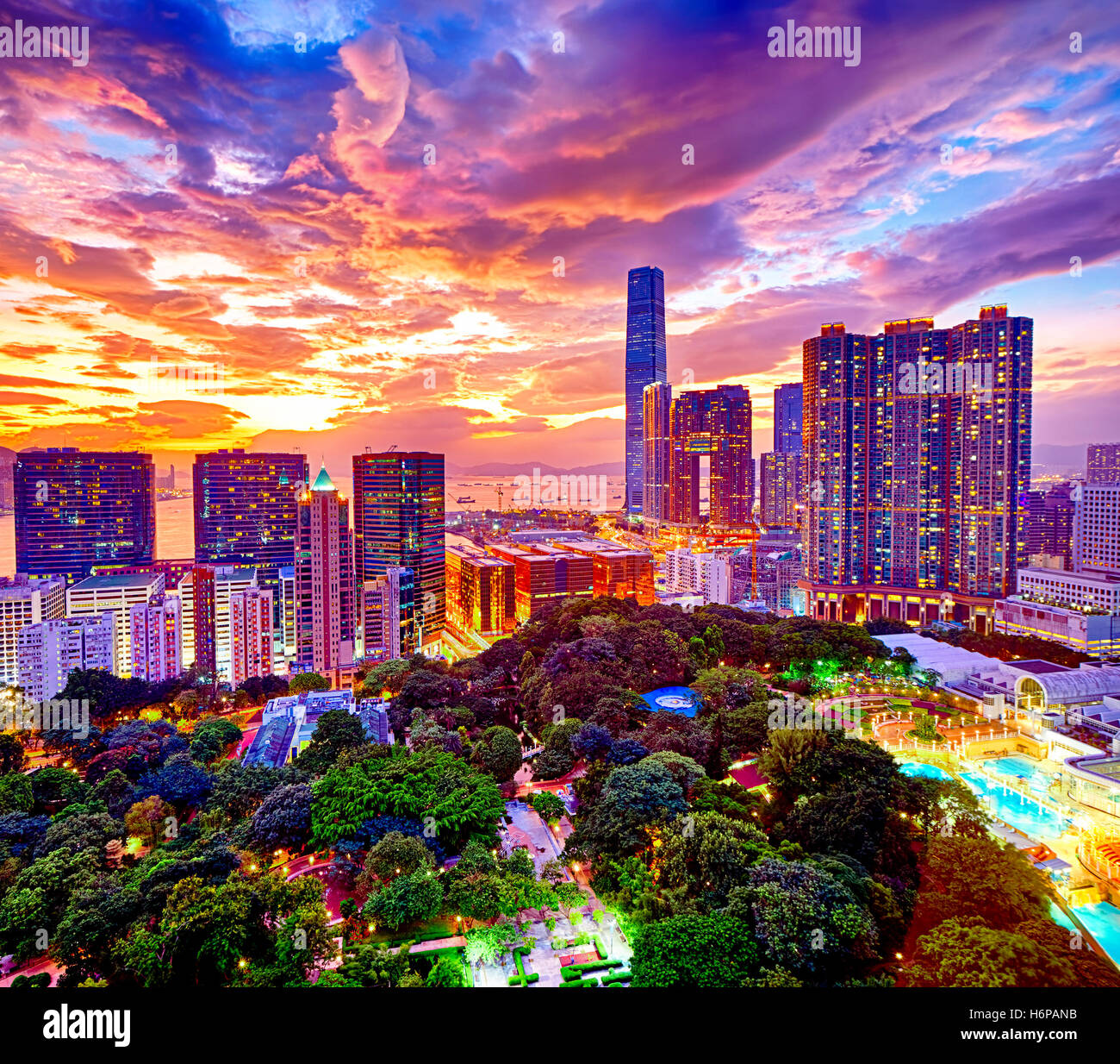 Hong Kong skyline at sunset Stock Photo - Alamy