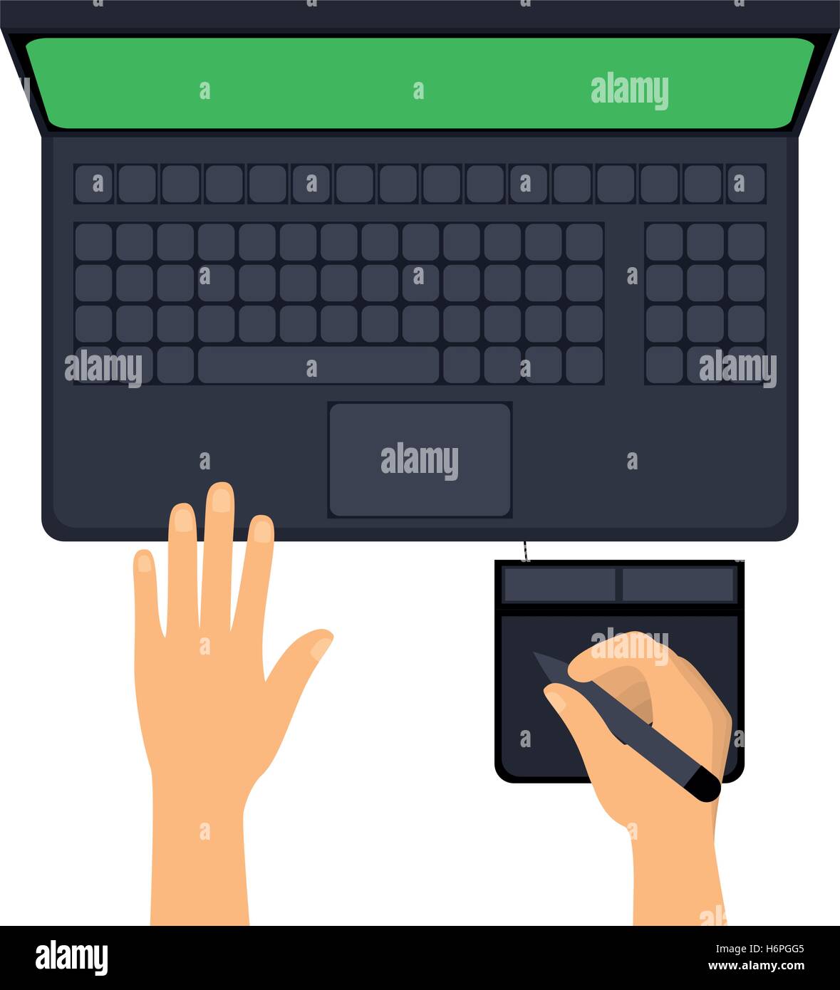 laptop with hands writing in optical tablet vector illustration Stock ...
