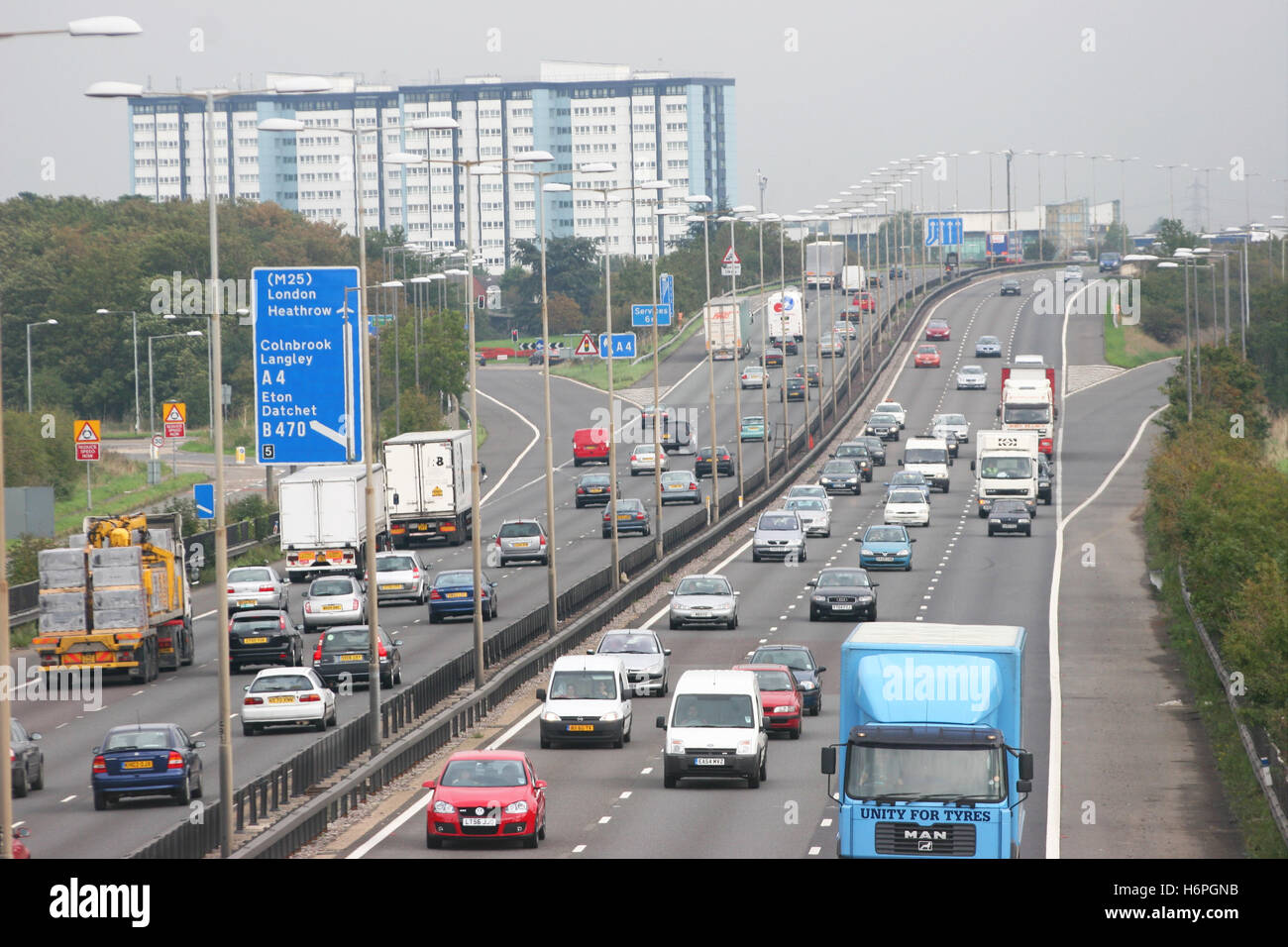 The busy M4 motorway west of London photographed looking East from an ...