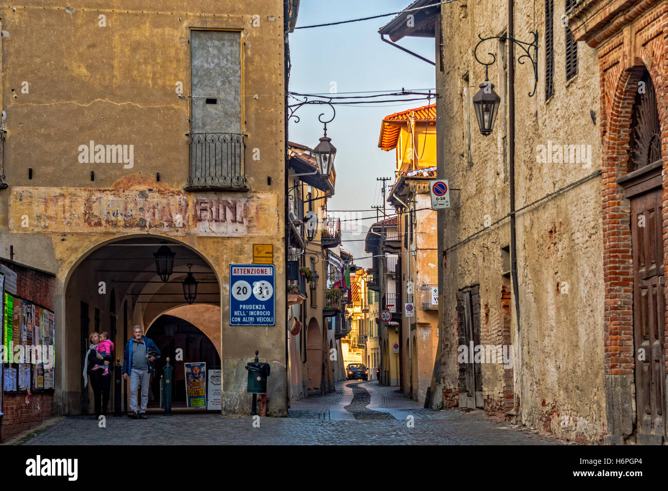 Italy Piedmont Canavese Agliè - Old City - Via San Tommaso and arcade ...