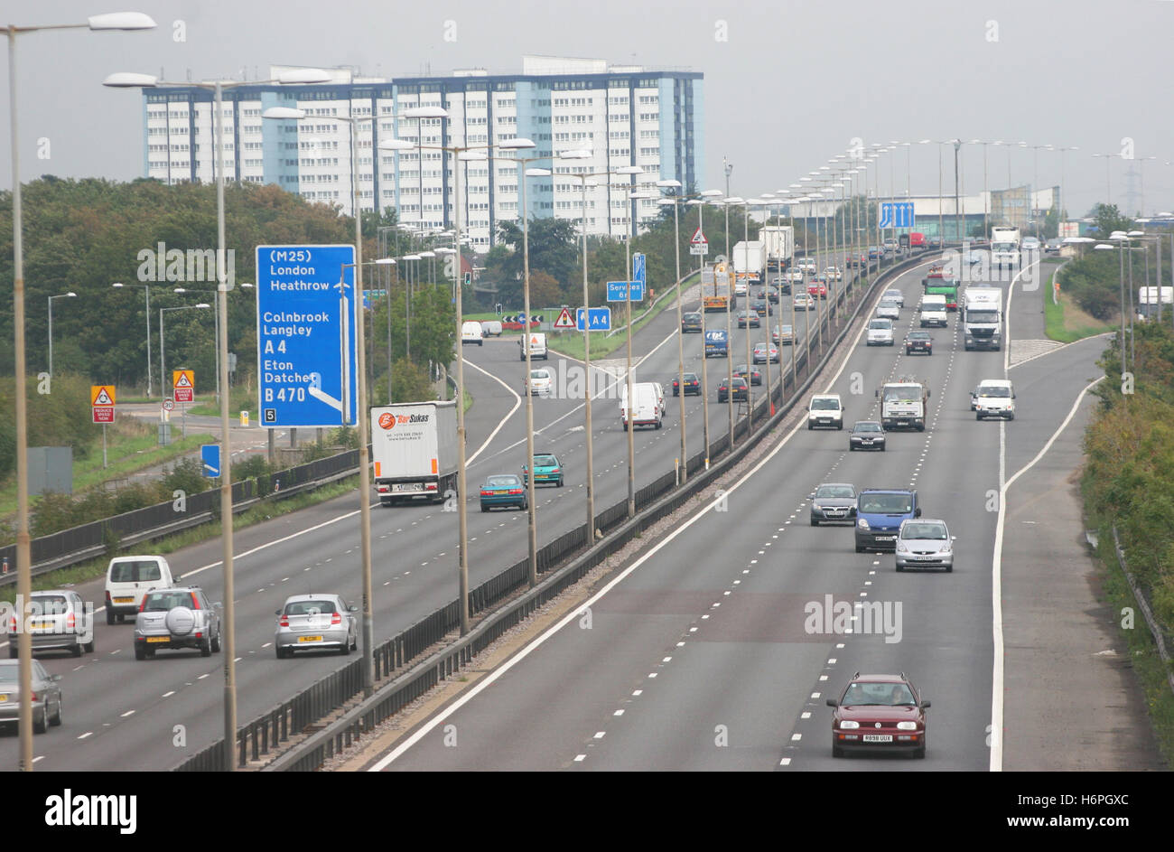 The busy M4 motorway west of London photographed looking East from an ...