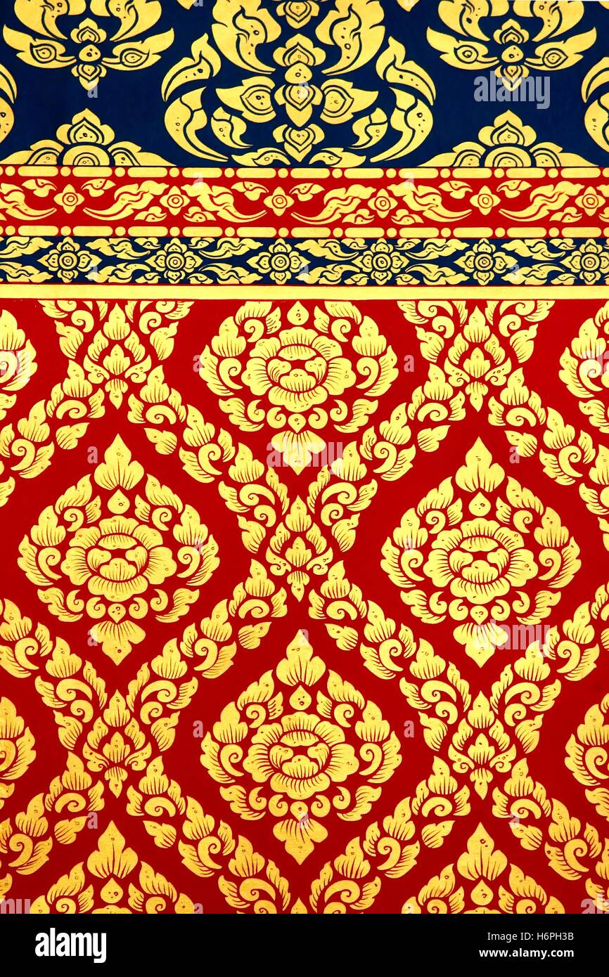 Thai pattern Wall Art Painting in the Temple, Thailand Stock Photo - Alamy