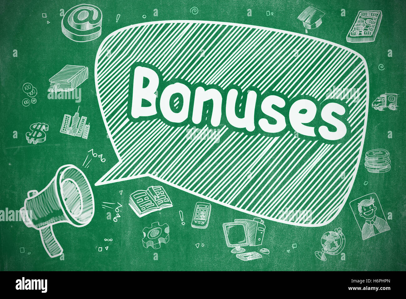 Bonuses - Cartoon Illustration on Green Chalkboard Stock Photo - Alamy