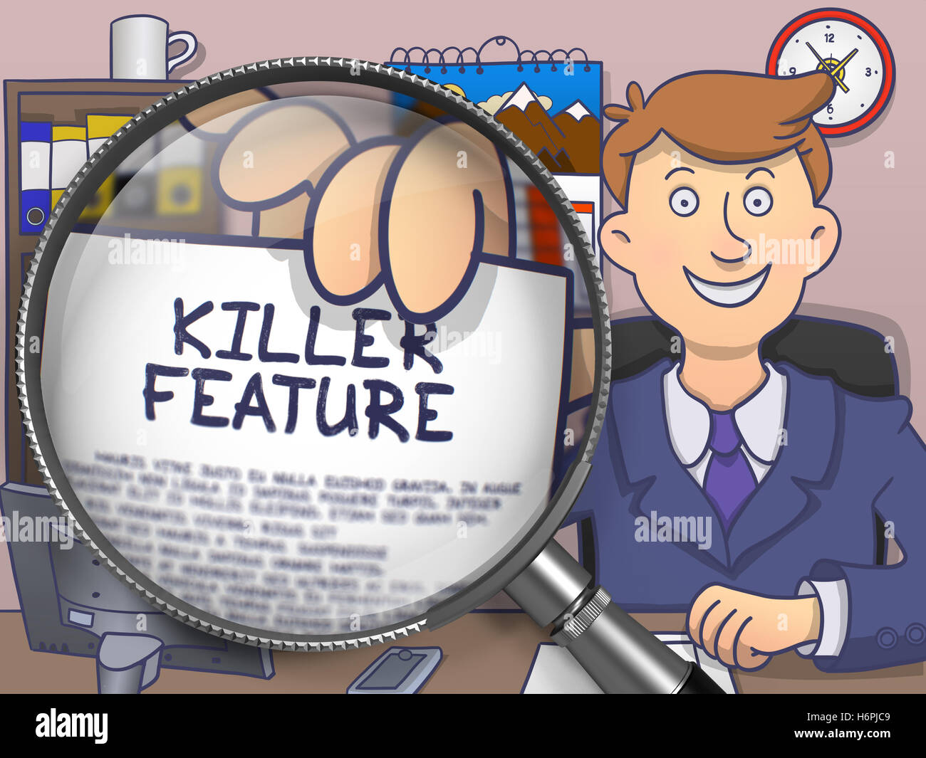 Killer Feature through Lens. Doodle Concept Stock Photo - Alamy