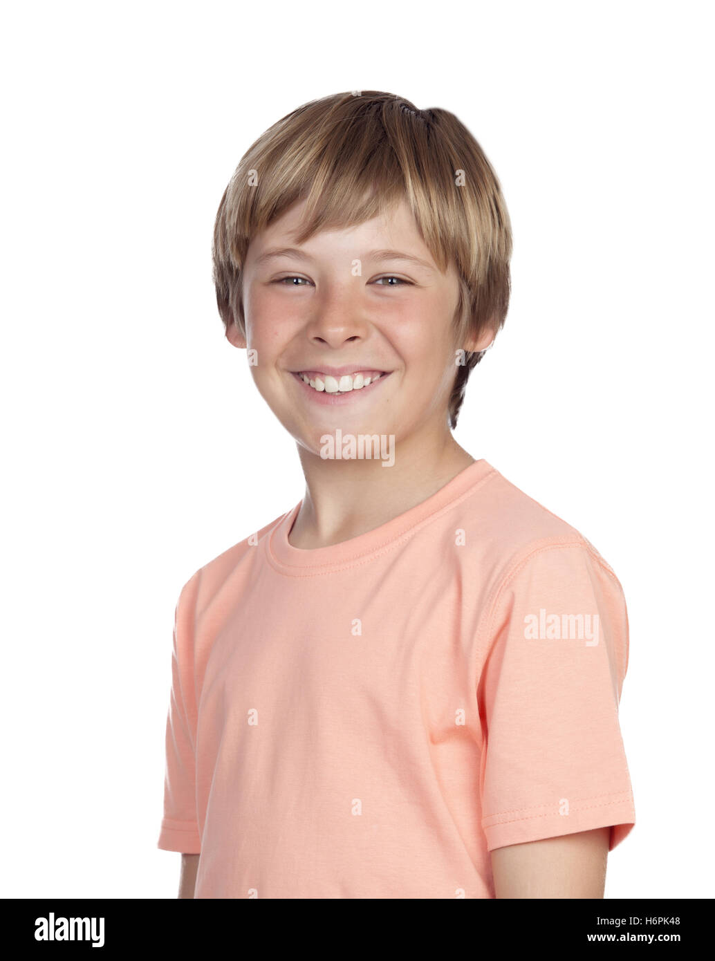Smiling adolescent with a happy gesture isolated on white background ...
