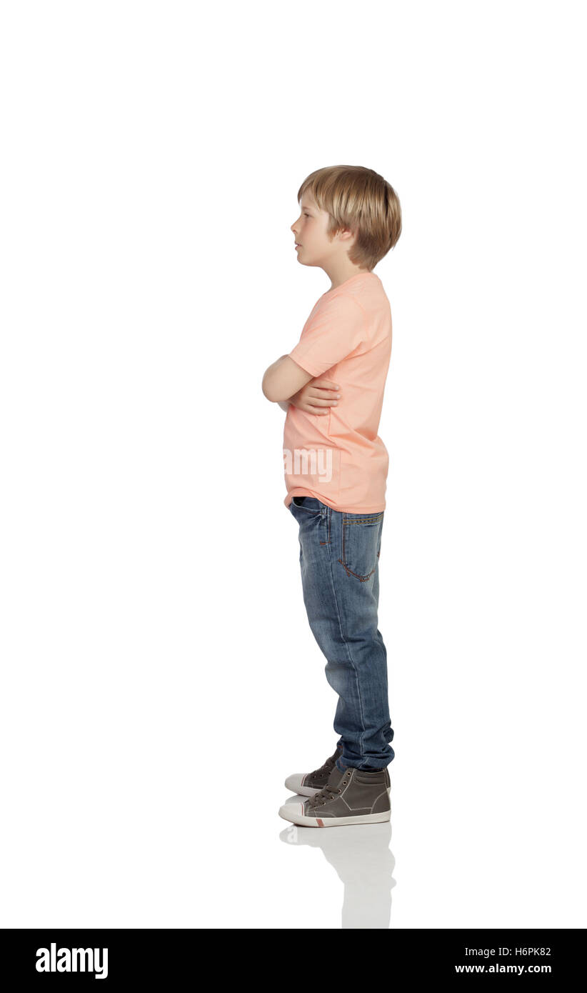 Full profile of a angry adolescent with serious gesture isolated on ...