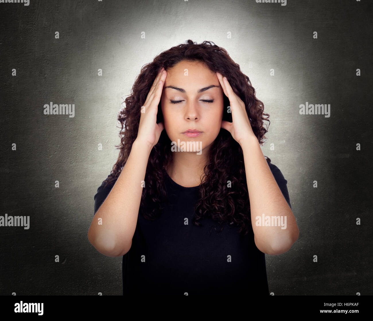 Young Woman With Severe Headache Holding Forehead In Pain Stock Photo ...