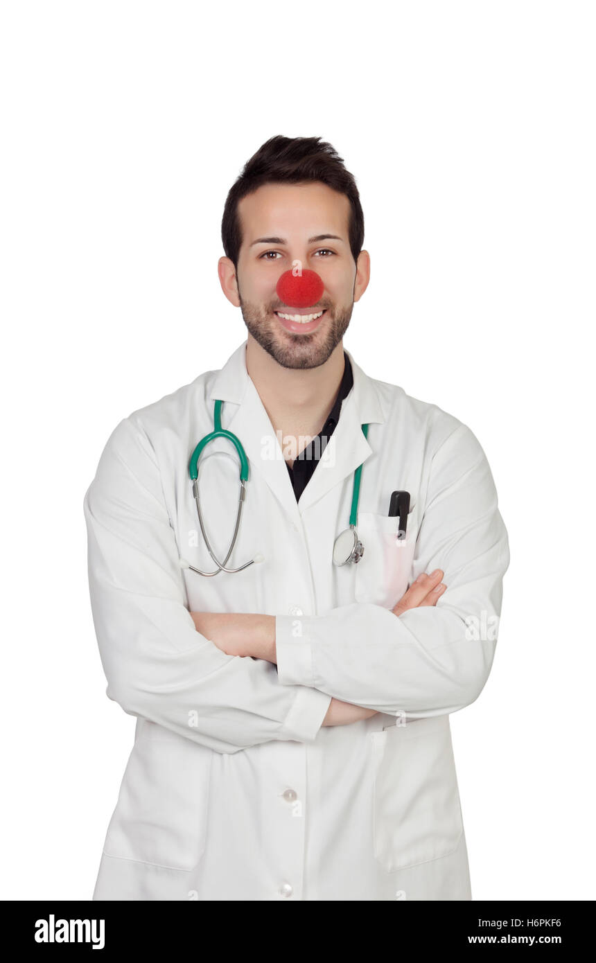 Portrait Of Happy Clown Doctor Isolated Over White Background Stock ...