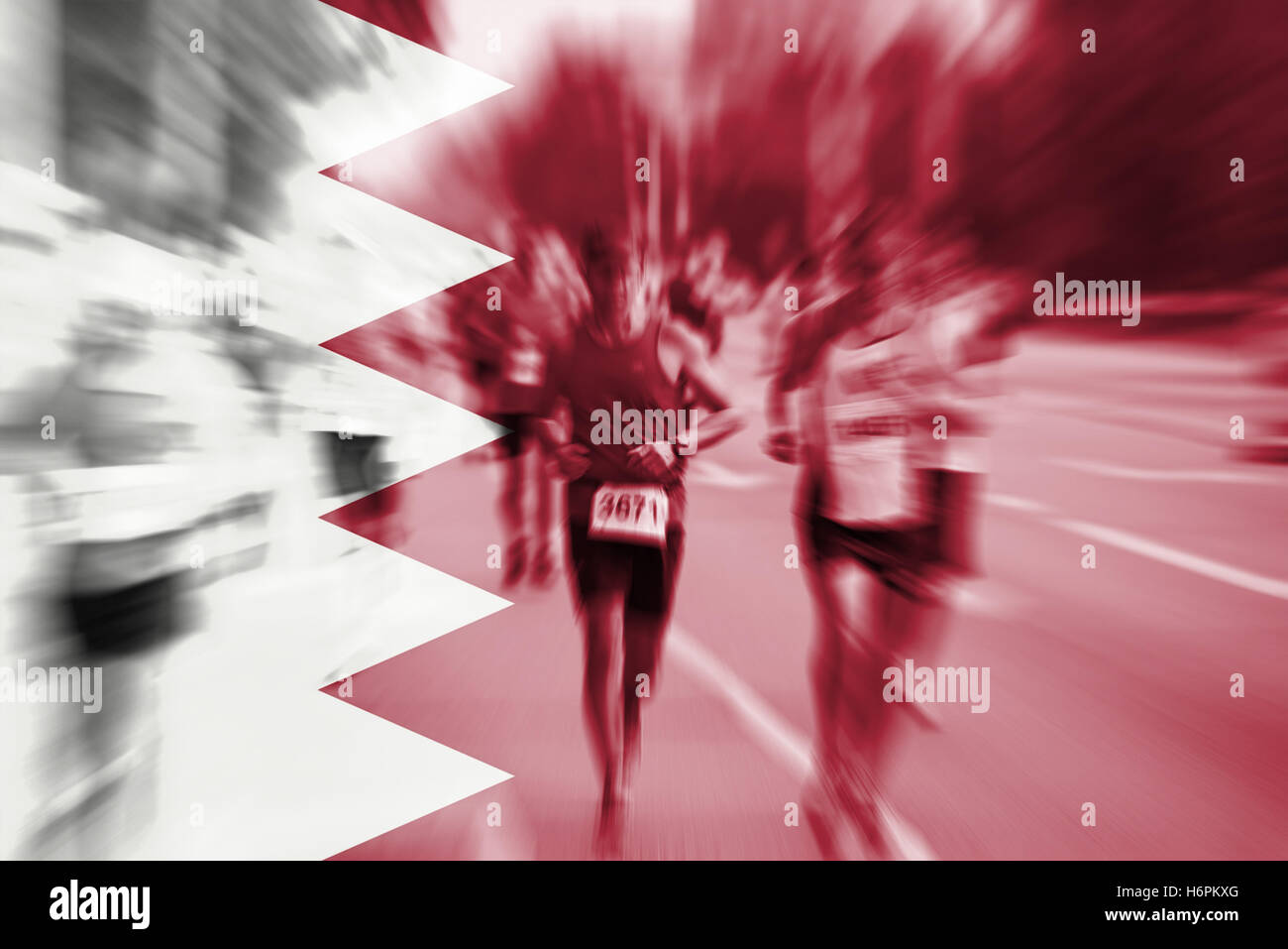 Marathon runner motion blur with blending Bahrain flag Stock Photo - Alamy