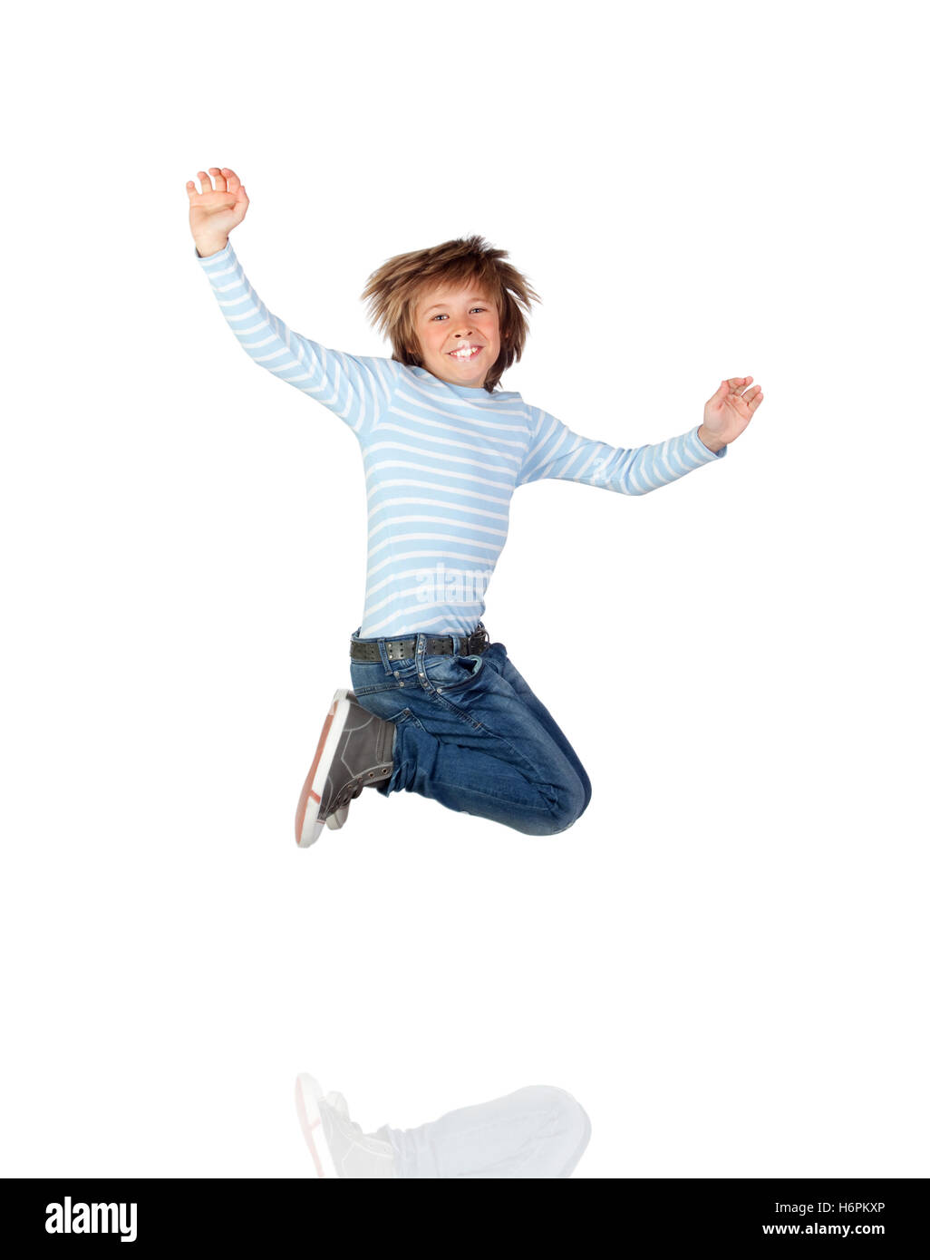 Adorable child jumping isolated on a white background Stock Photo - Alamy