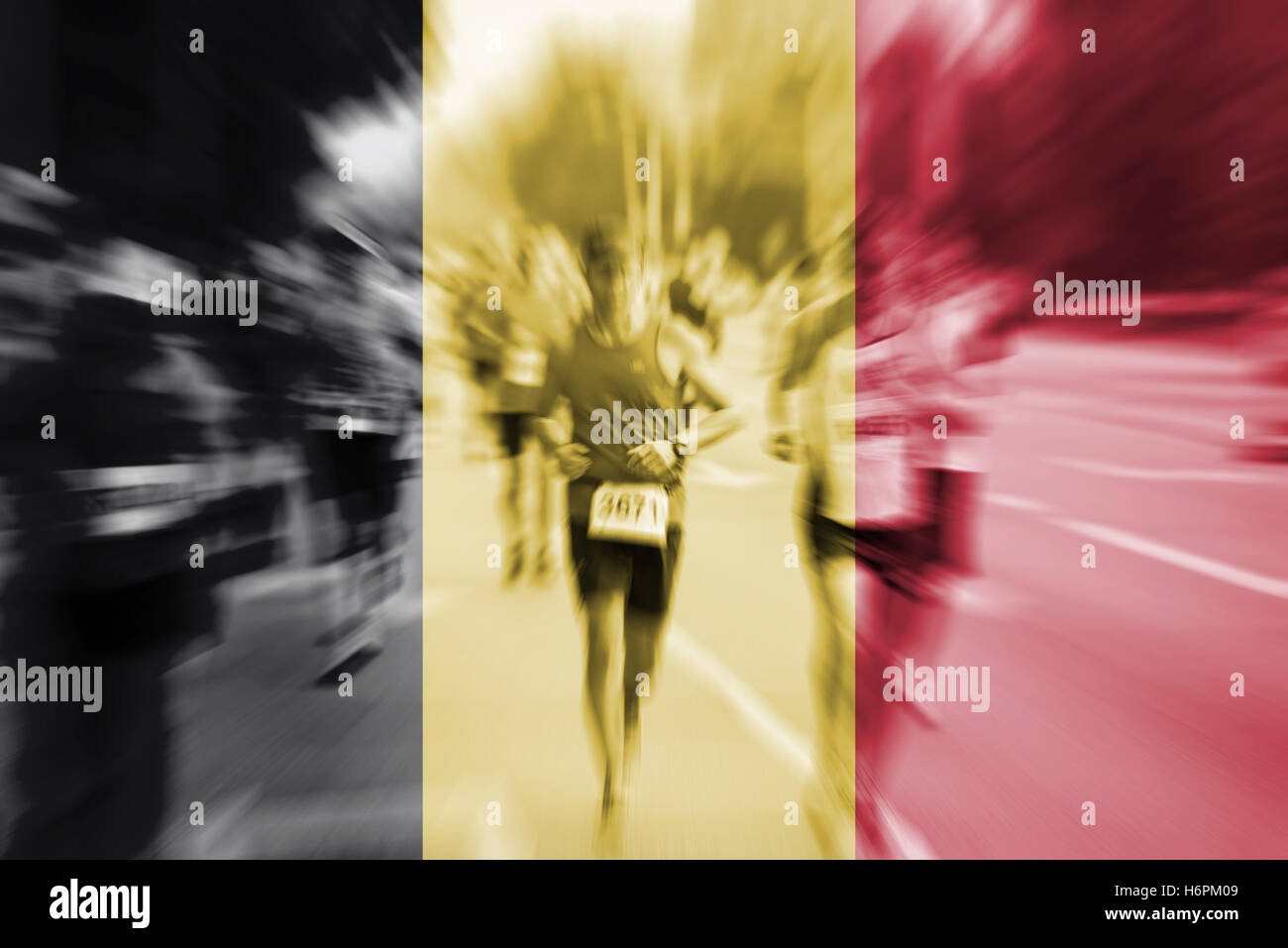 Marathon runner motion blur with blending Belgium flag Stock Photo - Alamy