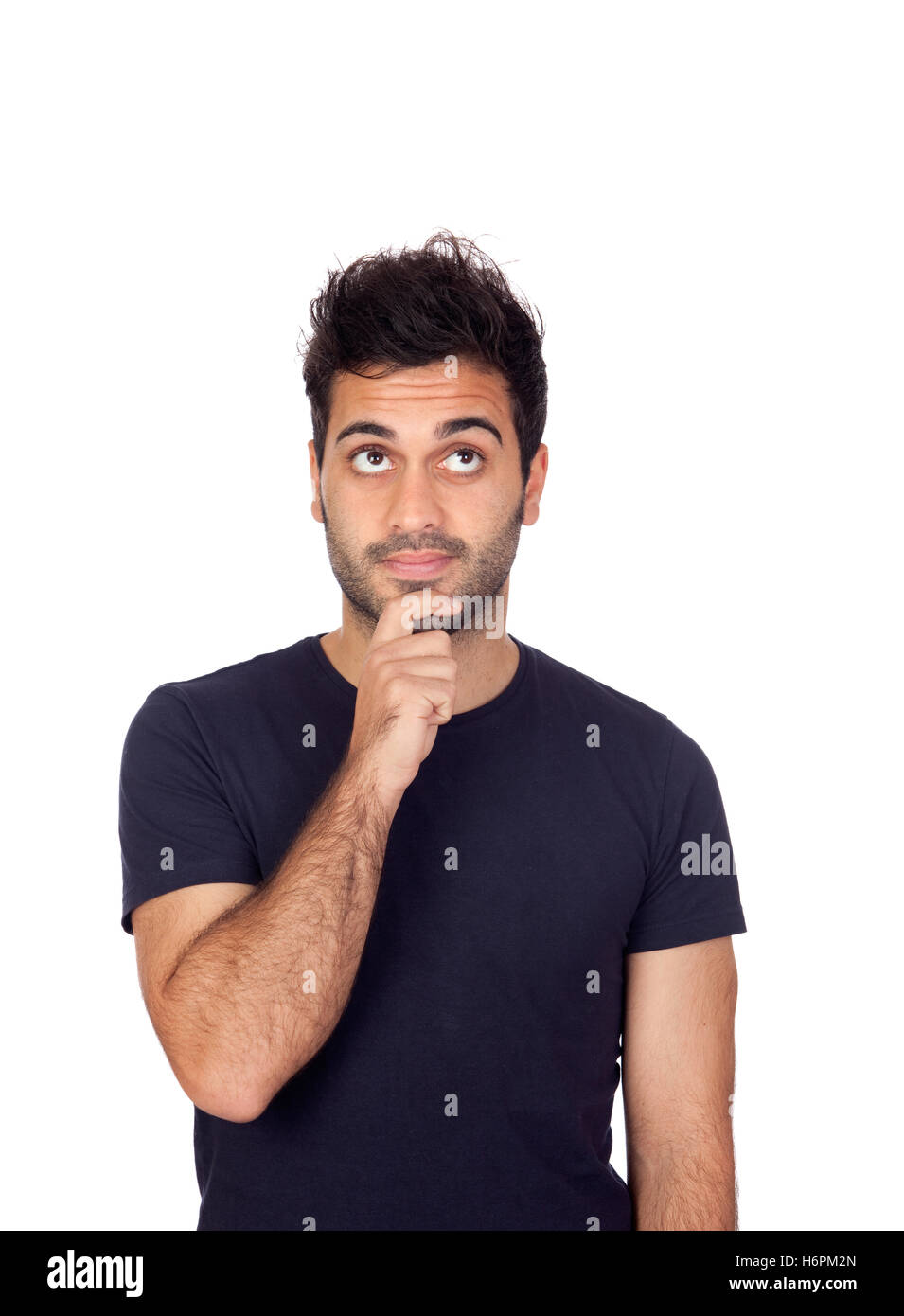 Pensive young men in black isolated on white background Stock Photo - Alamy