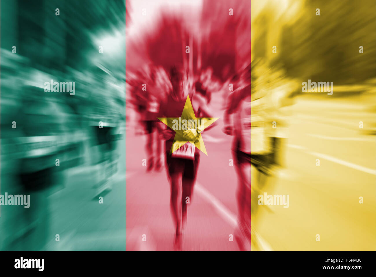 Marathon runner motion blur with blending Cameroon flag Stock Photo - Alamy