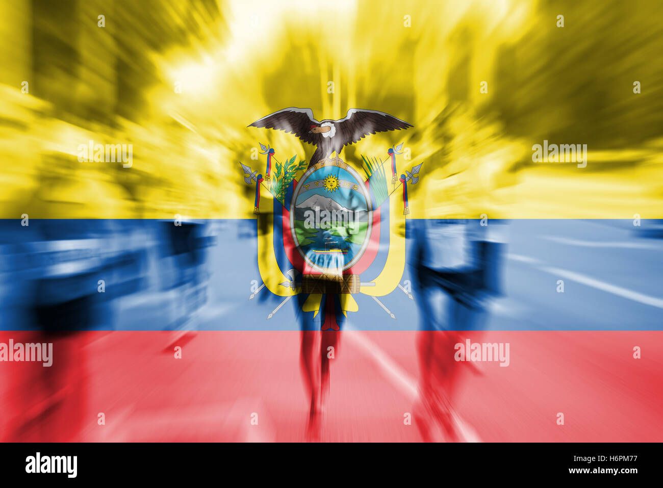 Marathon runner motion blur with blending Ecuador flag Stock Photo - Alamy