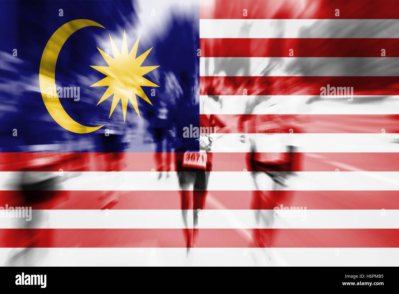 Marathon runner motion blur with blending Malaysia flag Stock Photo - Alamy