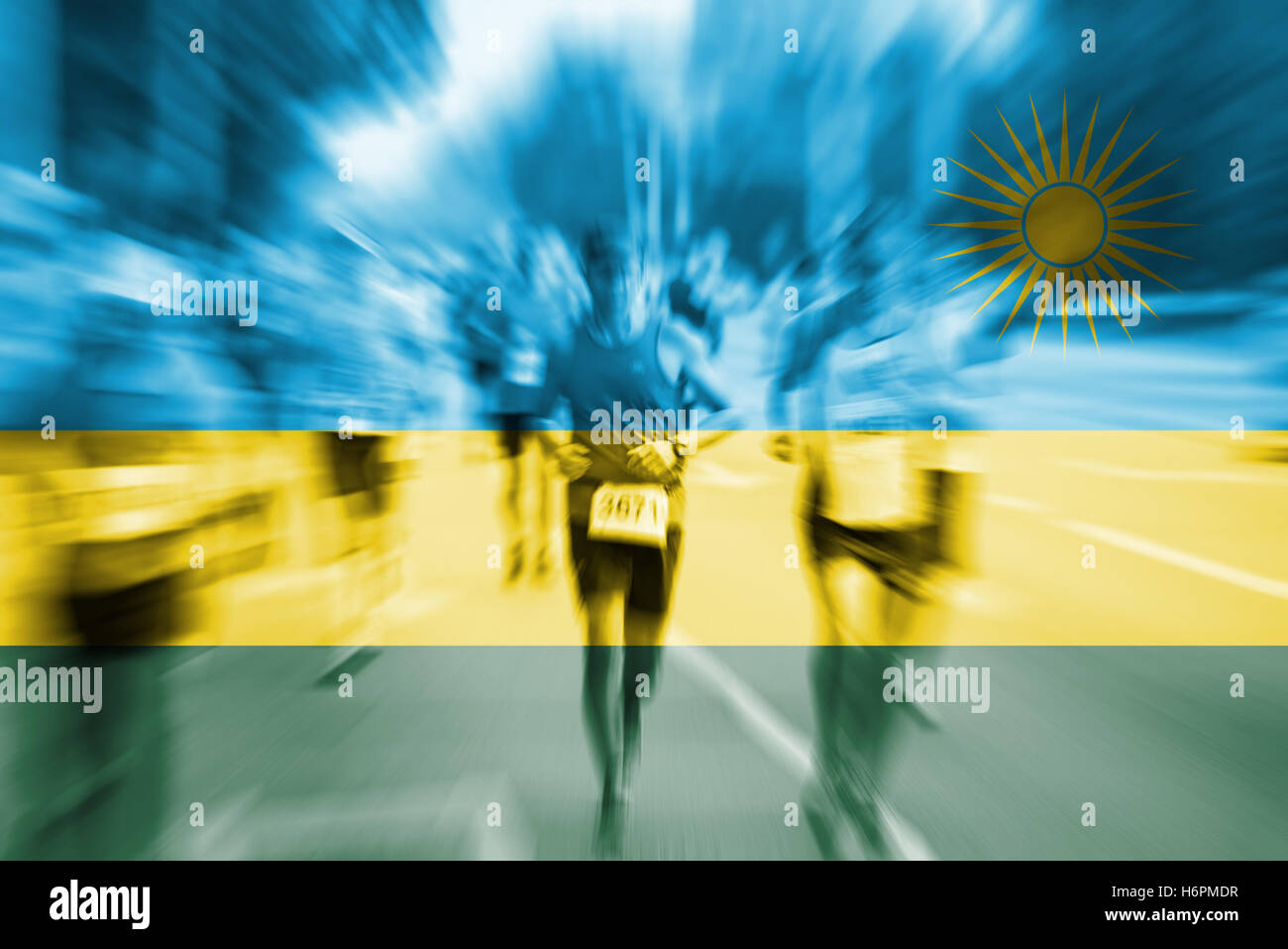 Marathon runner motion blur with blending Rwanda flag Stock Photo - Alamy
