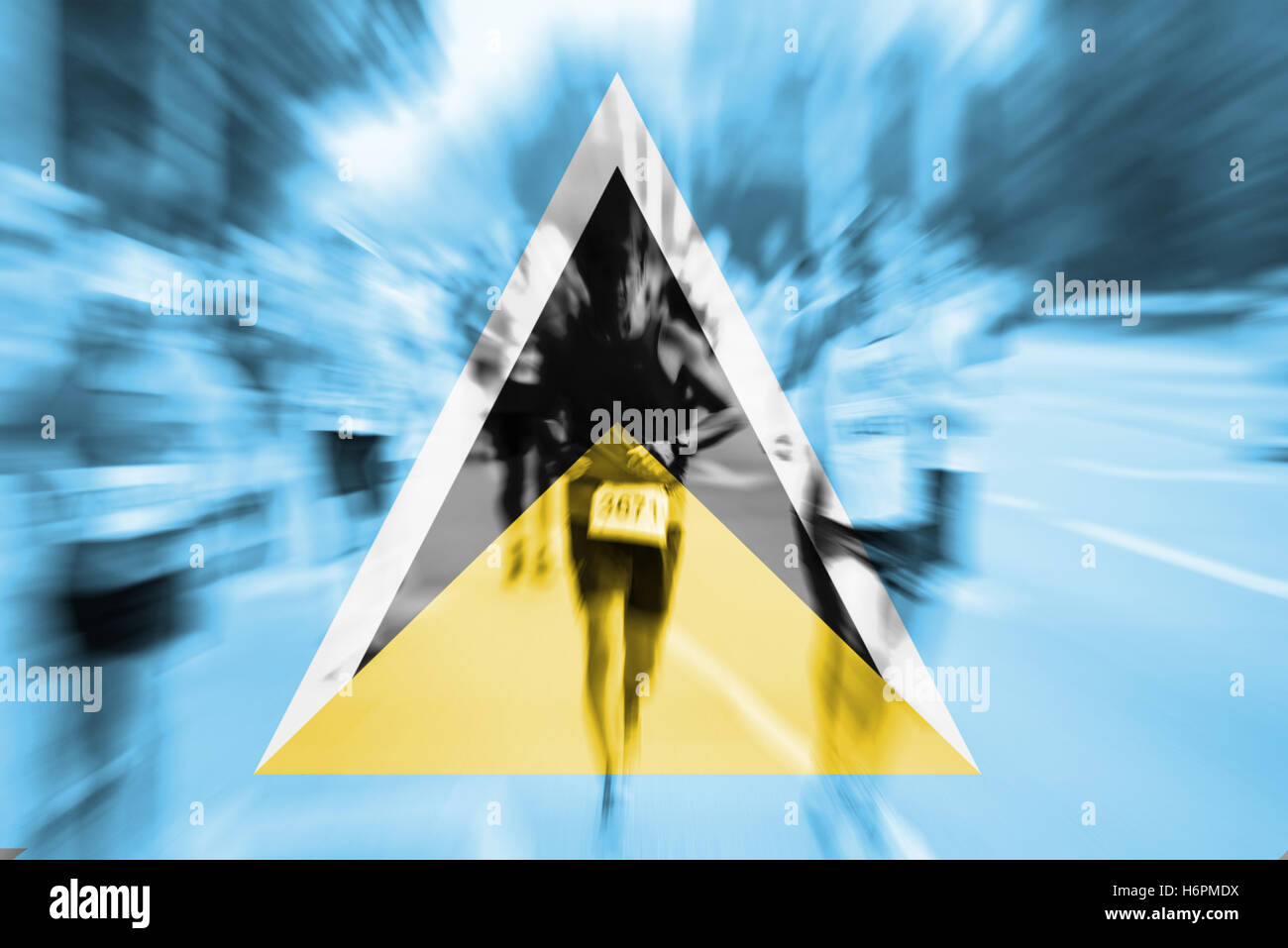 Marathon runner motion blur with blending Saint Lucia flag Stock Photo ...