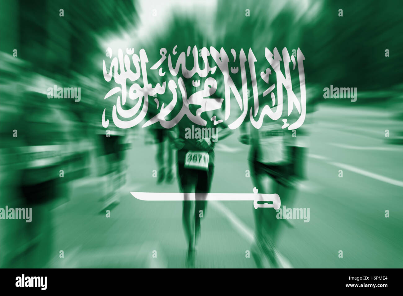 Marathon runner motion blur with blending Saudi Arabia flag Stock Photo ...
