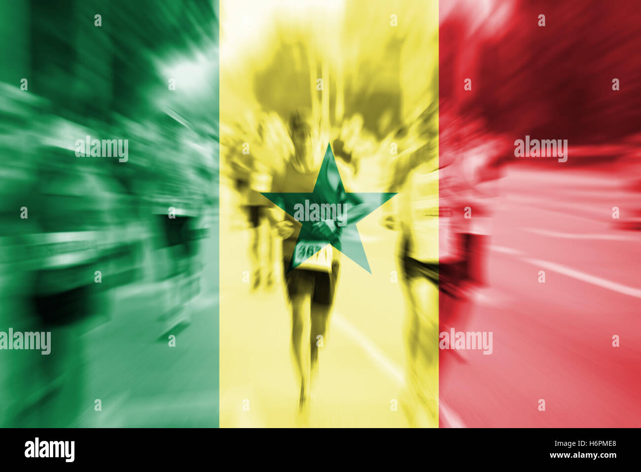 Marathon runner motion blur with blending Senegal flag Stock Photo - Alamy