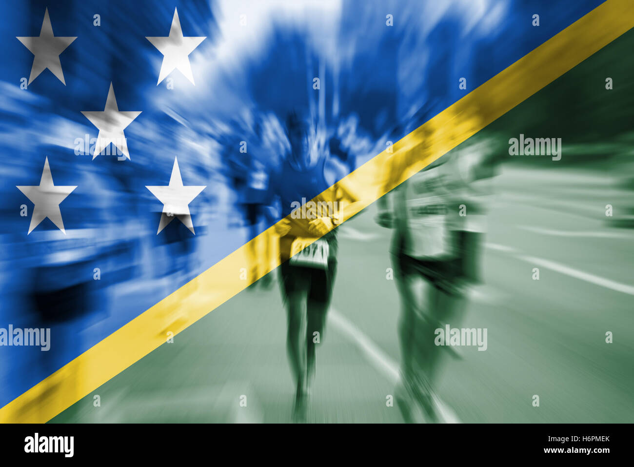 Marathon runner motion blur with blending Solomon Islands flag Stock ...
