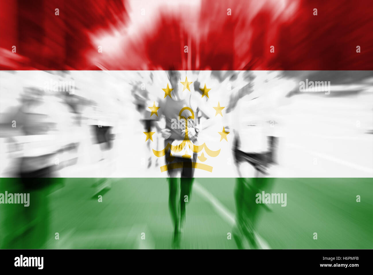 Marathon runner motion blur with blending Tajikistan flag Stock Photo ...