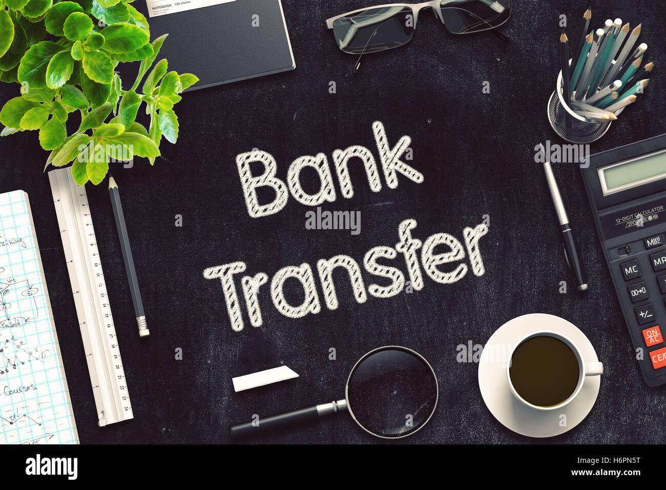 Bank Transfer on Black Chalkboard. 3D Rendering Stock Photo - Alamy