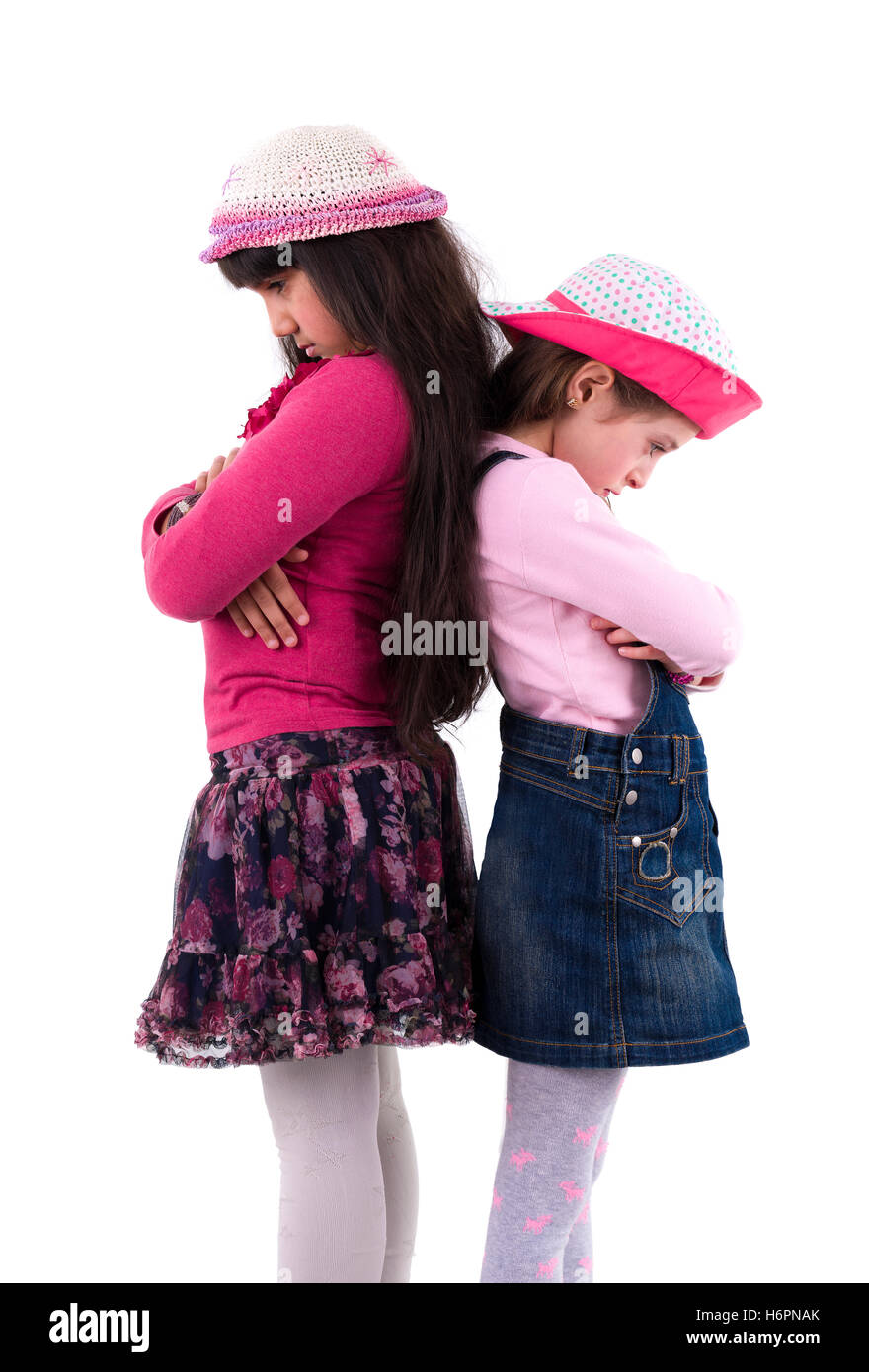 Two Sad Little Girls in Quarrel Isolated on White Background Stock ...