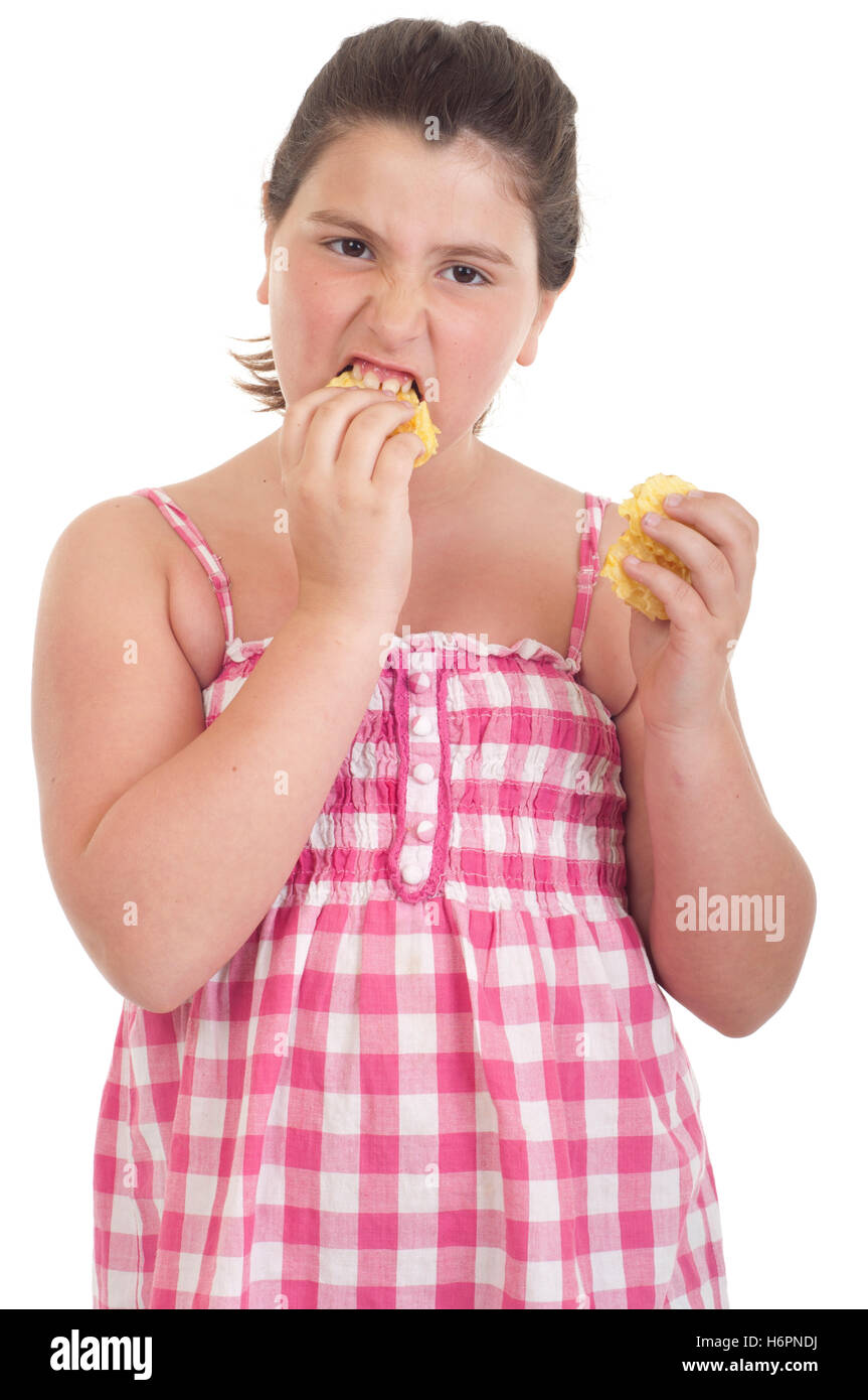 portrait small tiny little short hungry kid chips child eating eat eats ...