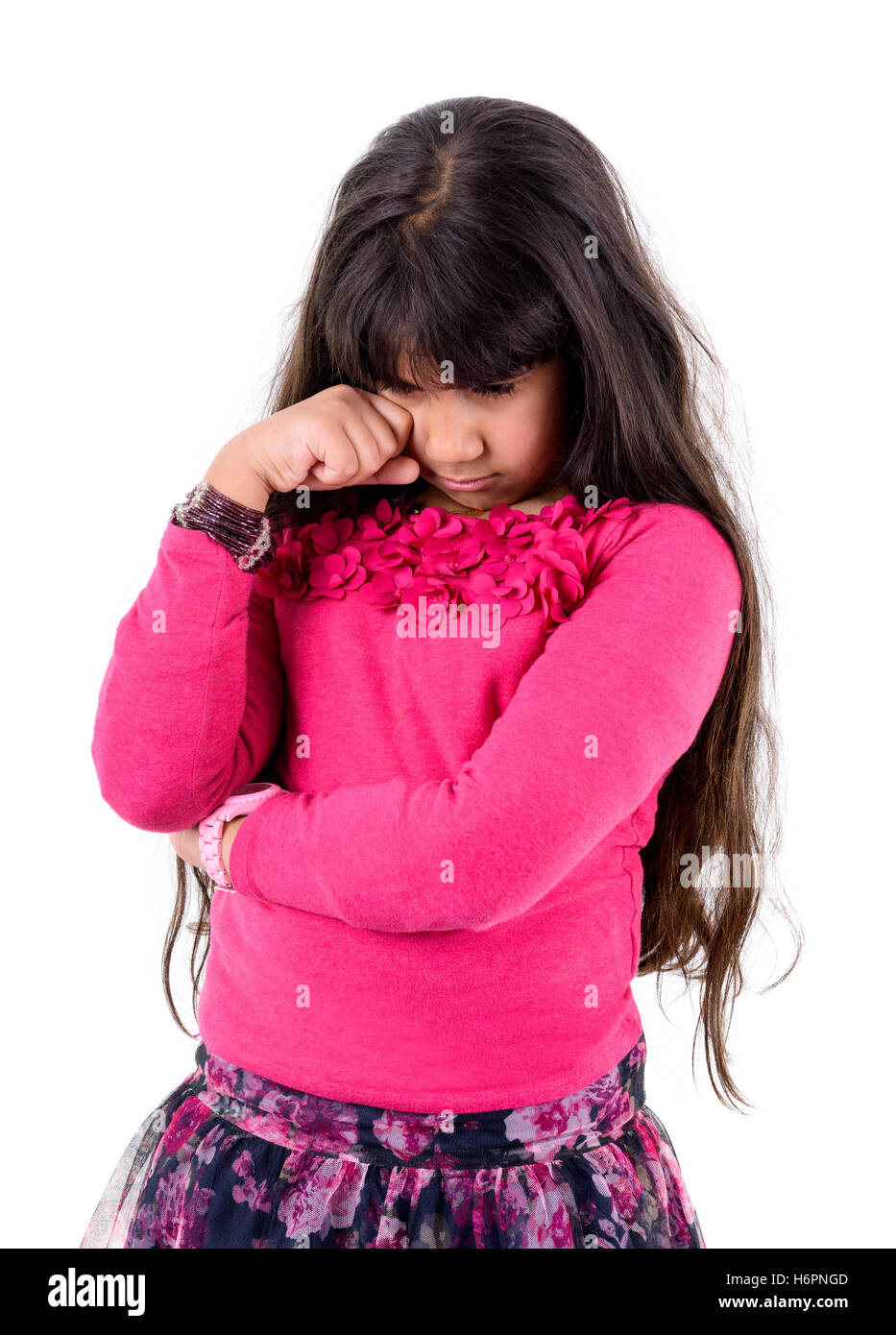 Beautiful Girl Expressing Sadness and Crying Isolated on White ...