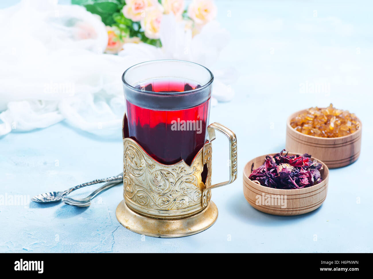 fresh tea from dry flowers, flowers tea Stock Photo - Alamy