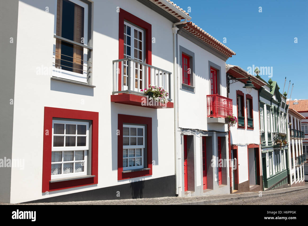 Traditional Azores street in Angra do Heroismo. Terceira island ...
