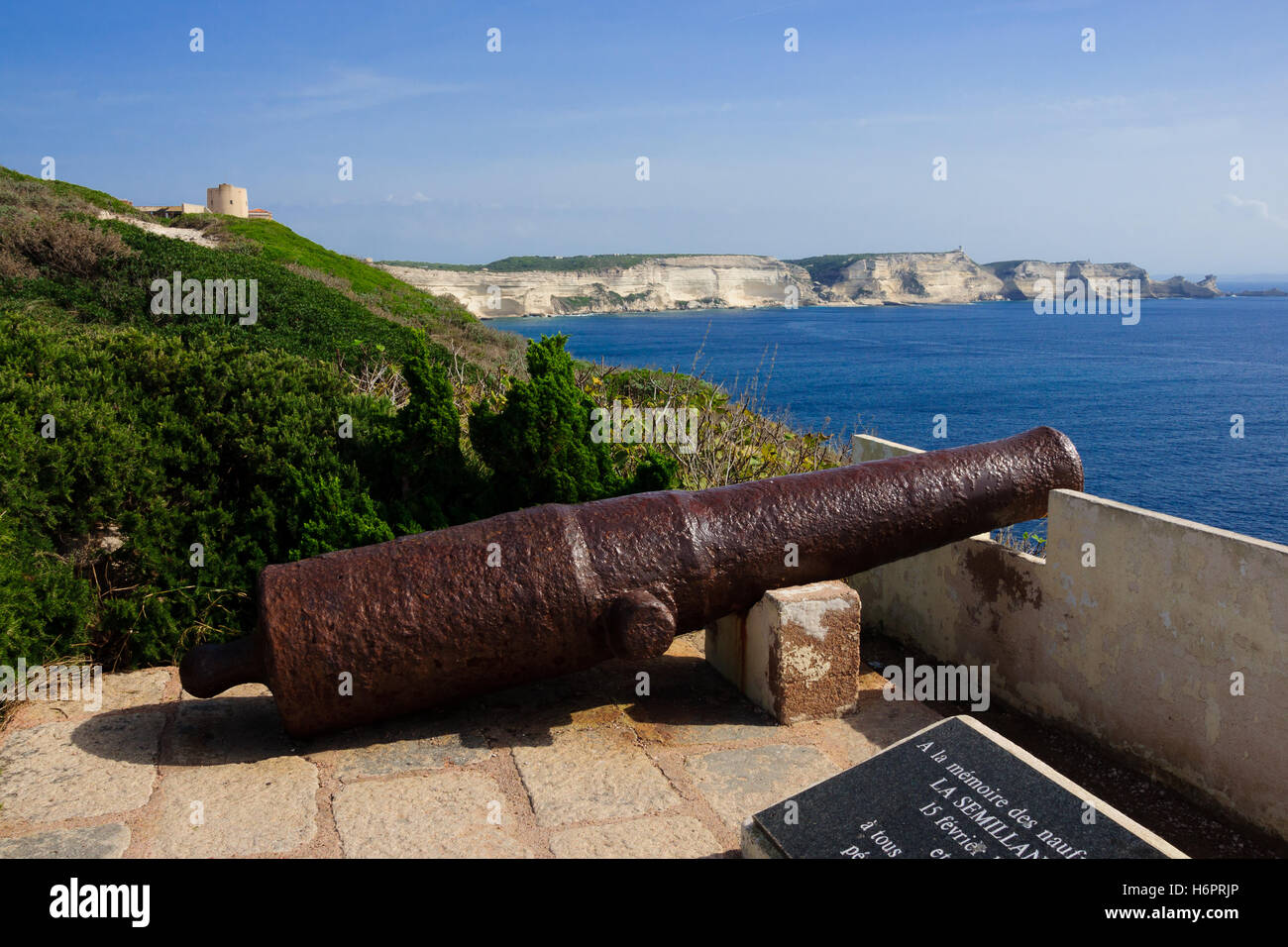An old gun on the city walls of Bonifacio, in Corsica, France Stock ...
