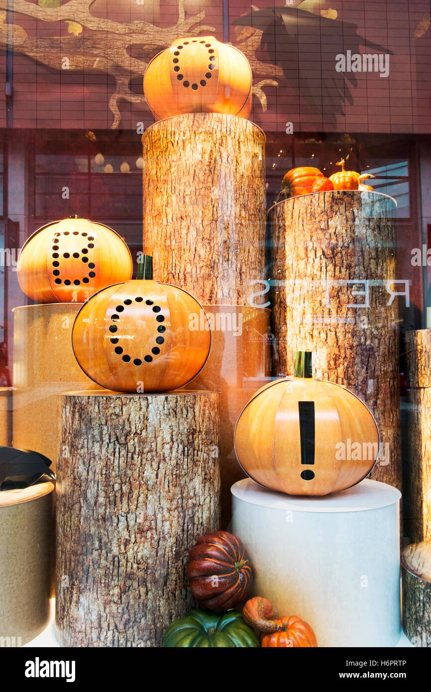 Pumpkin display in shop window, Manchester, UK Stock Photo - Alamy