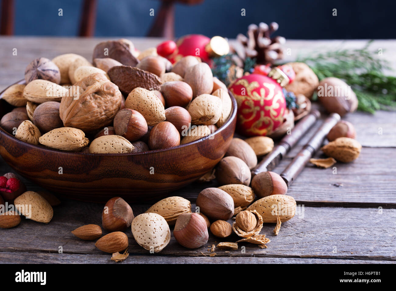 Variety of nuts with shells for Christmas Stock Photo - Alamy
