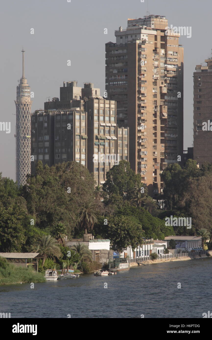 A general view showing the river Nile, the Cairo Tower and the ...