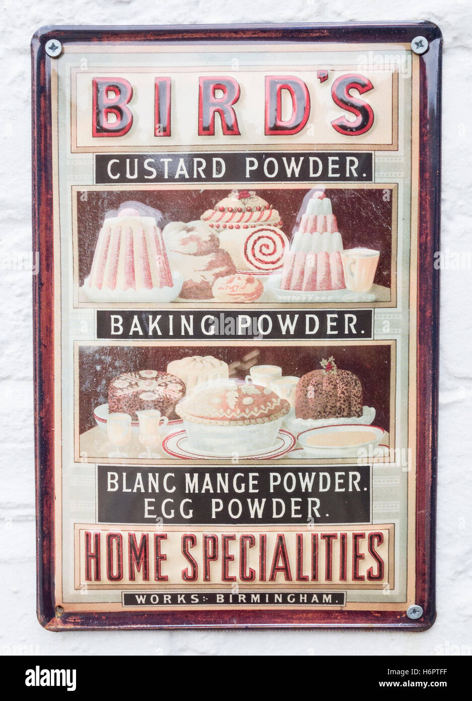 Bird`s custard powder vintage poster Stock Photo - Alamy