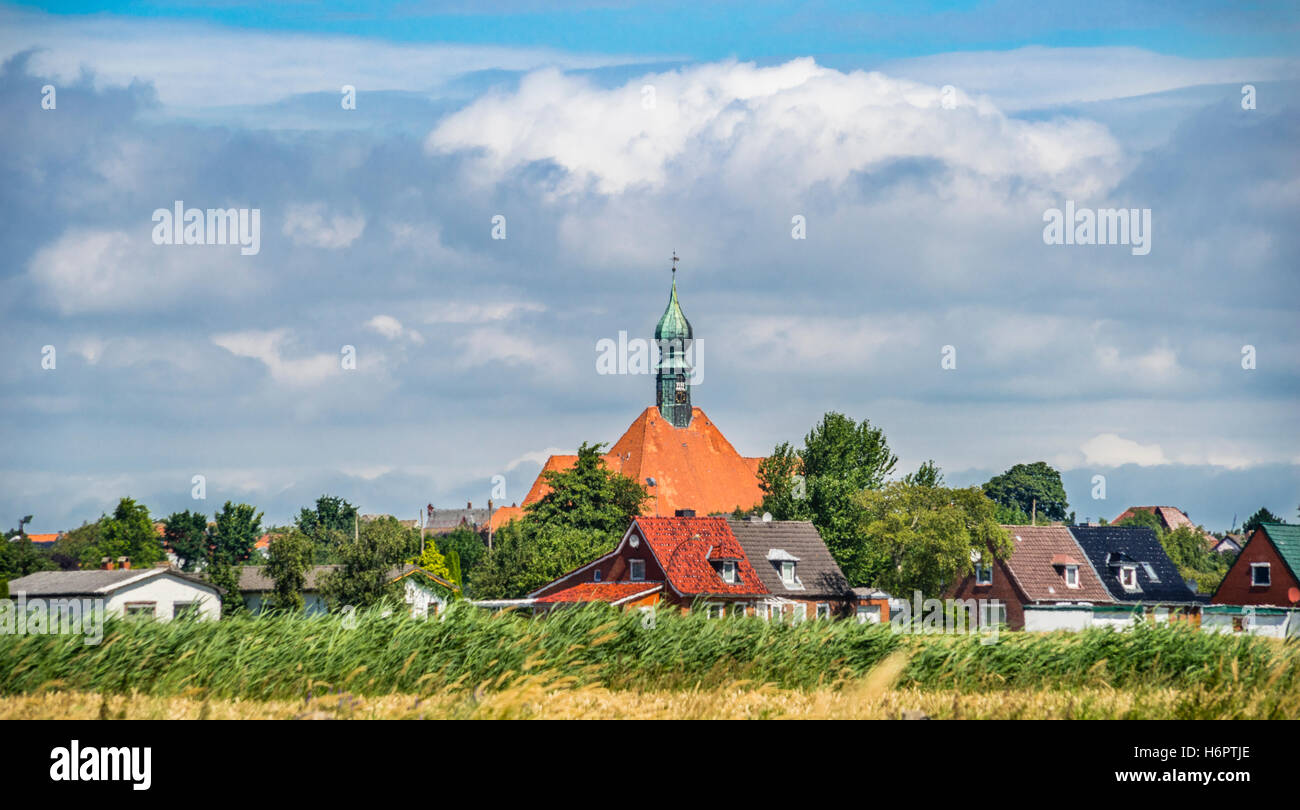 Germany, Schleswig-Holstein, Dithmarschen, view of Wesselburen with the ...