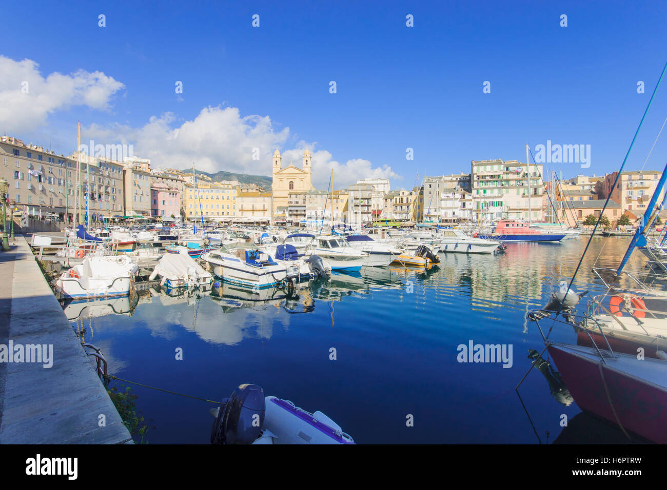 Scene of the old port (the Vieux Port), in Bastia, Corsica, France ...