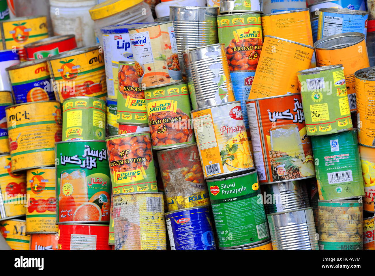 MEKELE ETHIOPIA-MARCH 29: Local shopkeepers pile their empty food cans ...