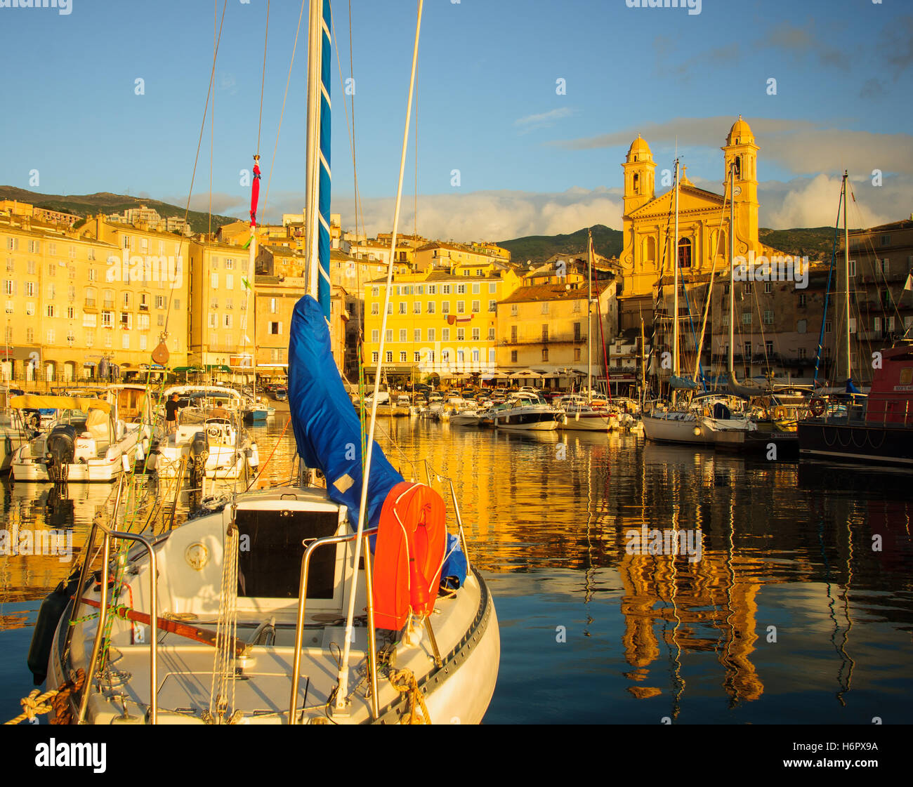 BASTIA, FRANCE - OCTOBER 16, 2014: Scene of the old port (the Vieux ...