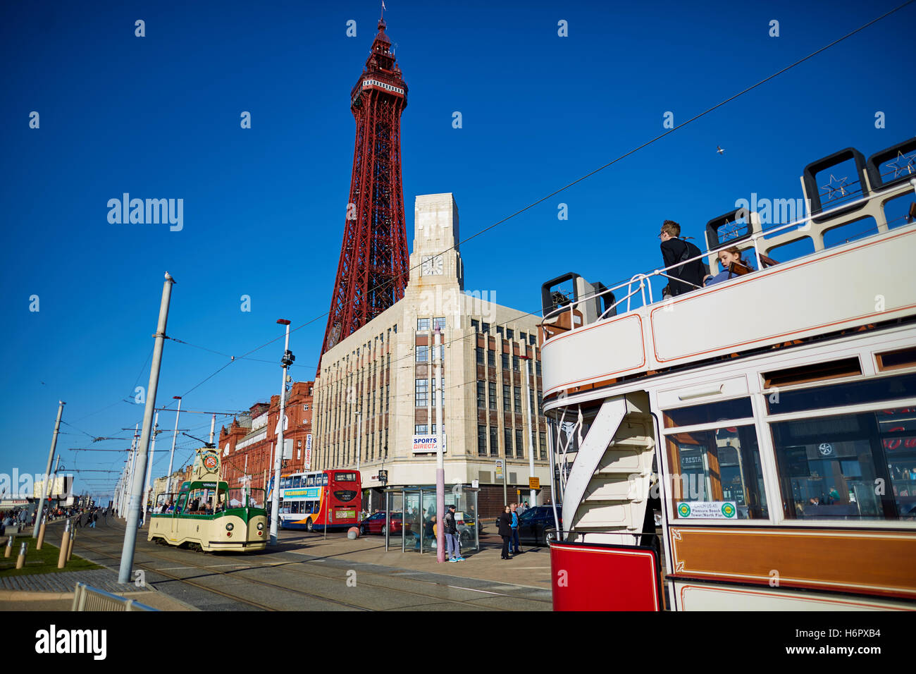 Blackpool tower modern tram light rail Holiday sea side town resort ...