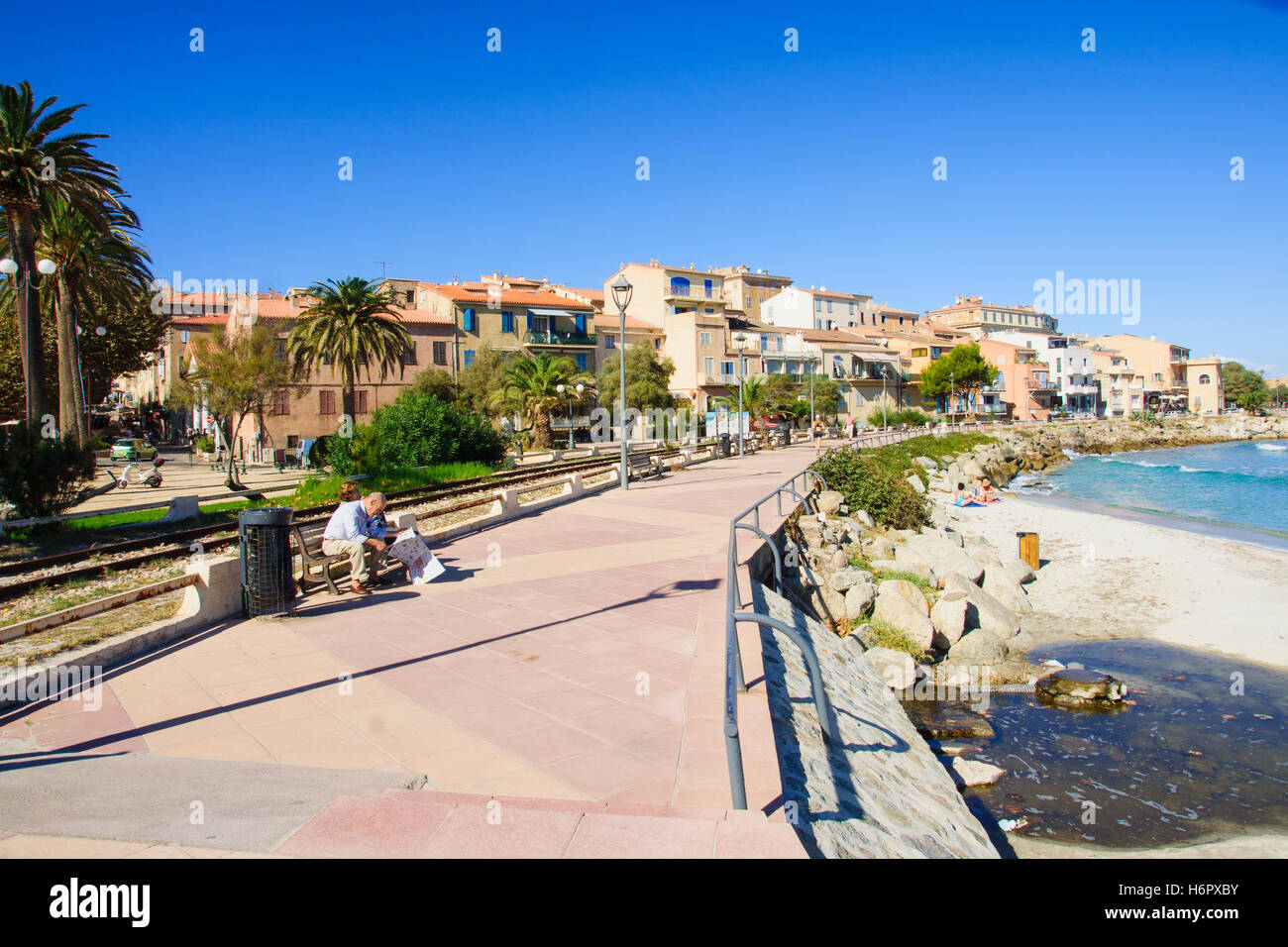 L-ILE-ROUSSE, FRANCE - OCTOBER 18, 2014: Scene of the main square and ...