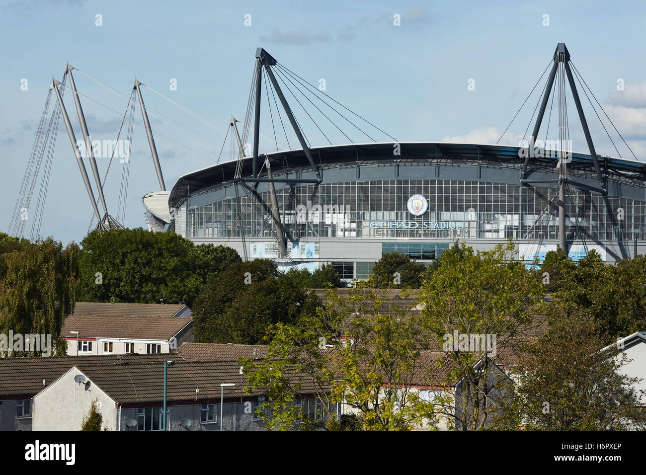 Manchester city stadium MCFC ground exterior surrounded houses beswick ...