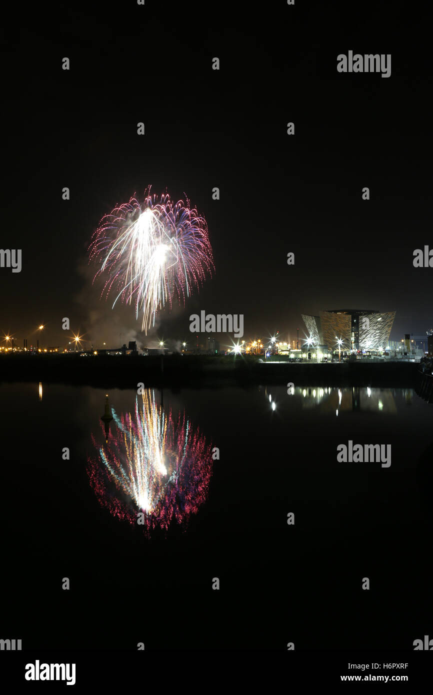 Fireworks display at Belfast's Titanic Quarter, Belfast, Northern ...