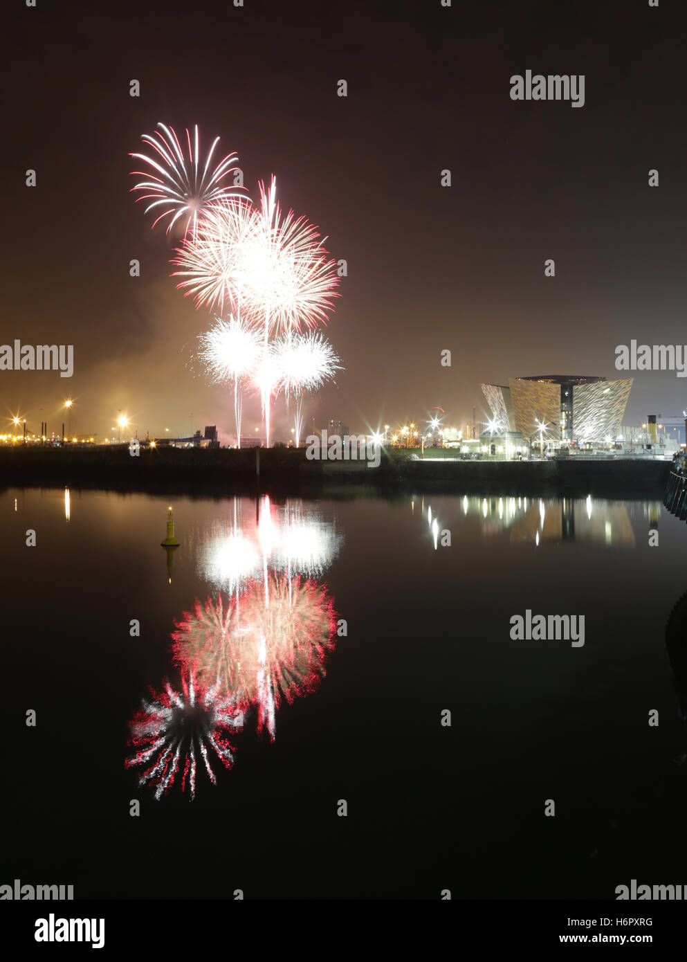Fireworks display at Belfast's Titanic Quarter, Belfast, Northern ...
