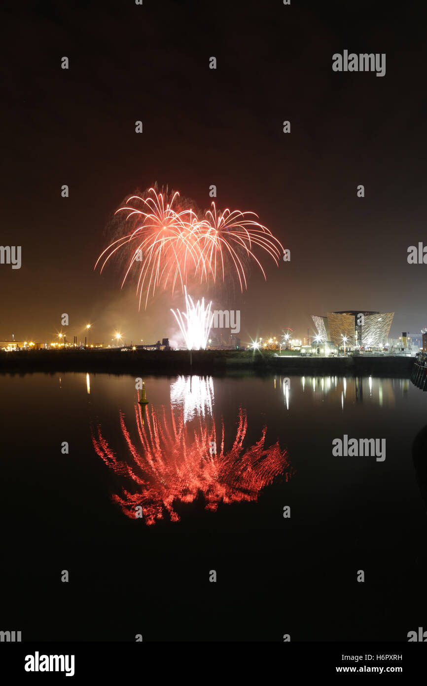 Fireworks display at Belfast's Titanic Quarter, Belfast, Northern ...
