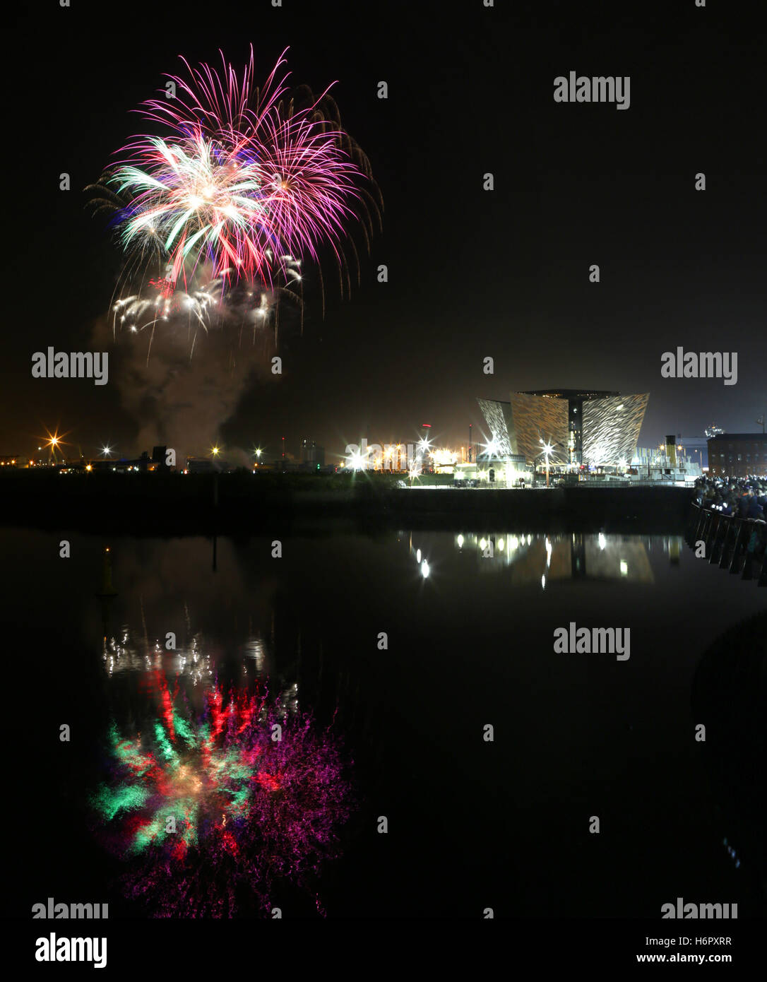 Fireworks display at Belfast's Titanic Quarter, Belfast, Northern ...