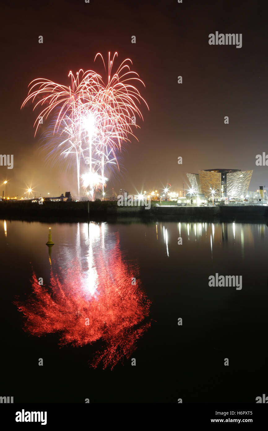 Fireworks display at Belfast's Titanic Quarter, Belfast, Northern ...
