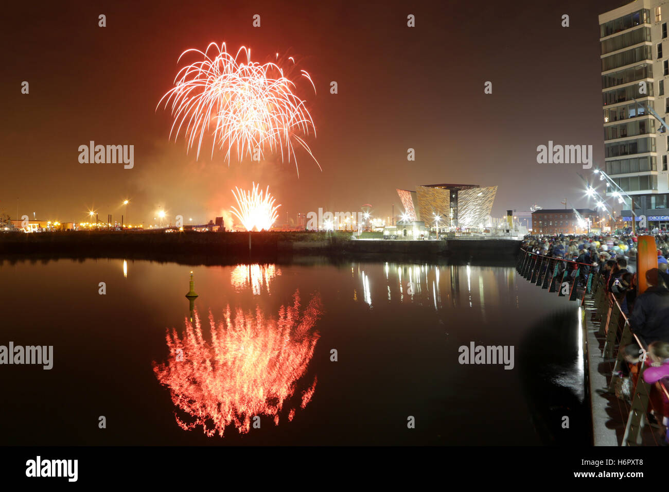 Fireworks display at Belfast's Titanic Quarter, Belfast, Northern ...