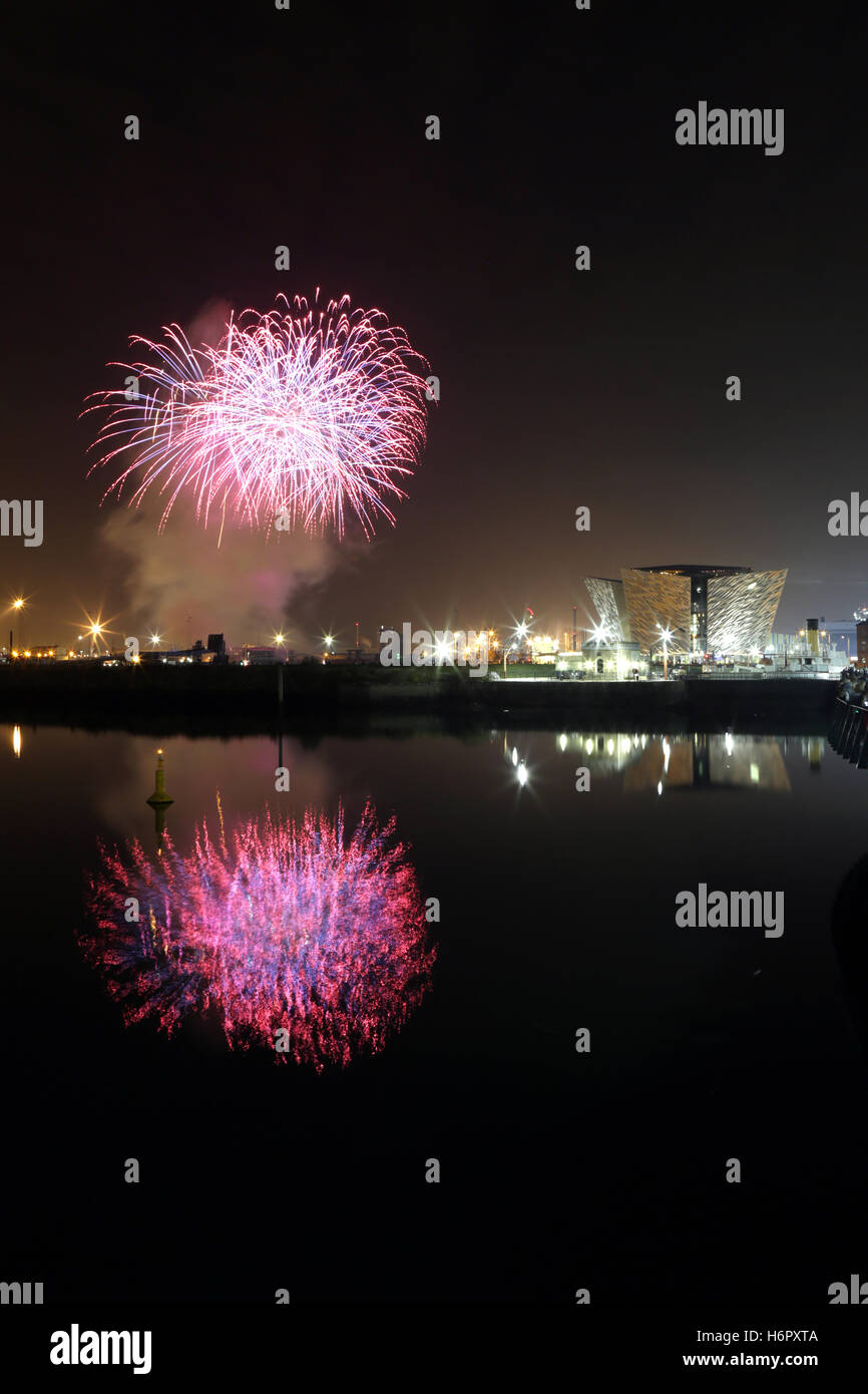 Fireworks display at Belfast's Titanic Quarter, Belfast, Northern ...